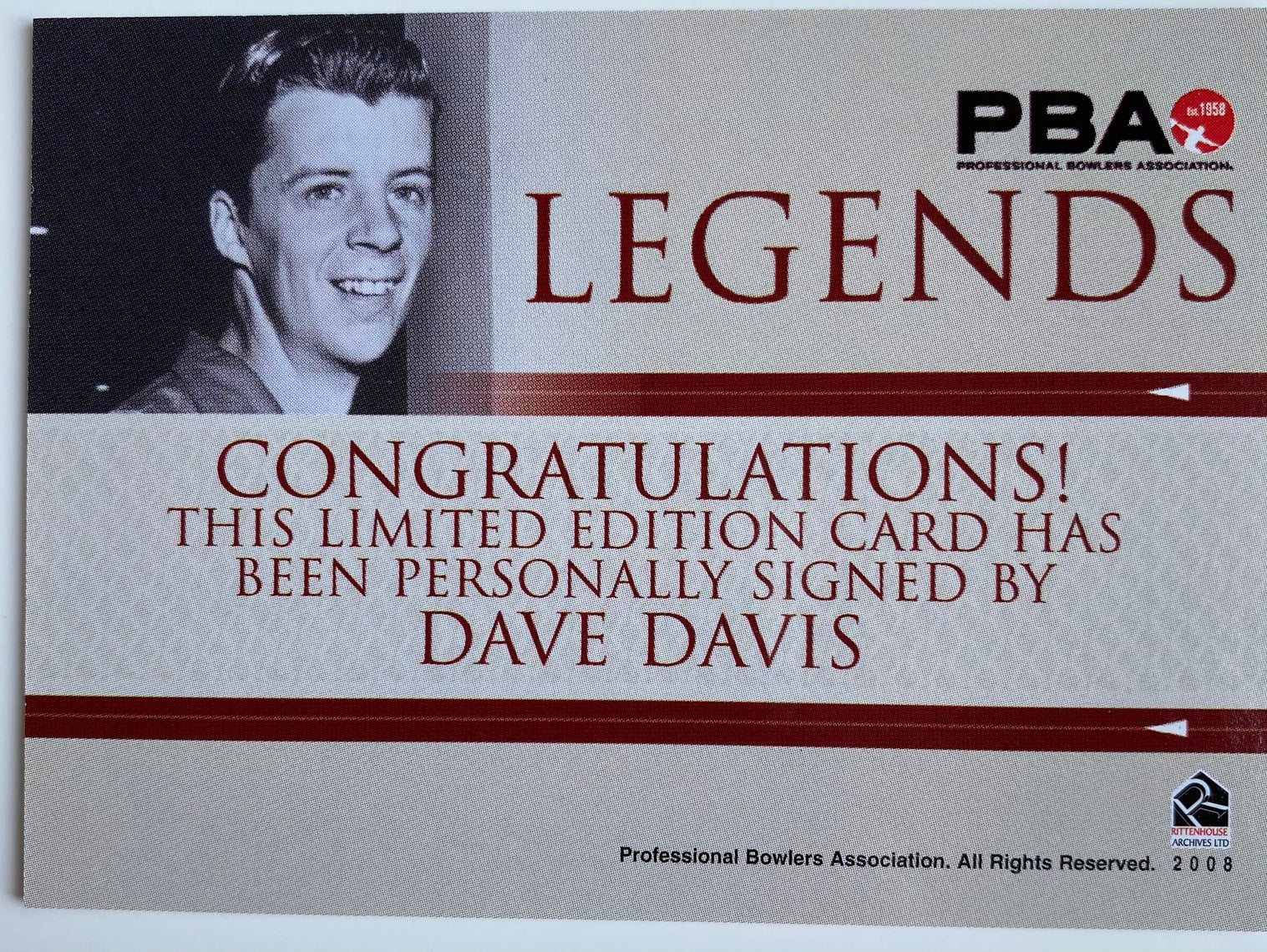 Dave Davis 2008 Rittenhouse PBA Legends Autograph Bowling Card – Inside ...